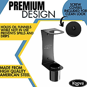 Koova Metal Wall-Mounted Oil Funnel Holder - Made in USA - Includes Hardware, Garage & Workspace Organization