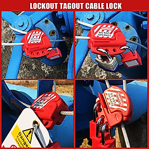 Lockout Tagout Cable Lock 9 PCS Adjustable Loto Steel Cable with Vinyl Coated,1/4" Diameter, 6' Length,for Alamanda Lock Out Tag Out Station Kit