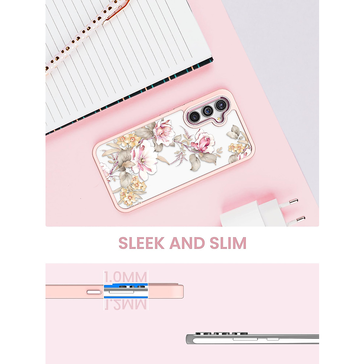 DagoRoo for Samsung Galaxy A54 5G Case with Tempered Glass Screen Protector [2 Pack],[Military Grade Protective] Slim Soft TPU & Hard PC,Girls Women Crystal Clear Flower Pattern Case-Ranunculus/Pink