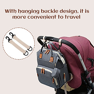 WCHOSOZH Diaper Bag Backpack, Large Diaper Bag with Portable Changing Pad, Travel Baby Bag with Stroller Straps for Mom & Dad (Grey)