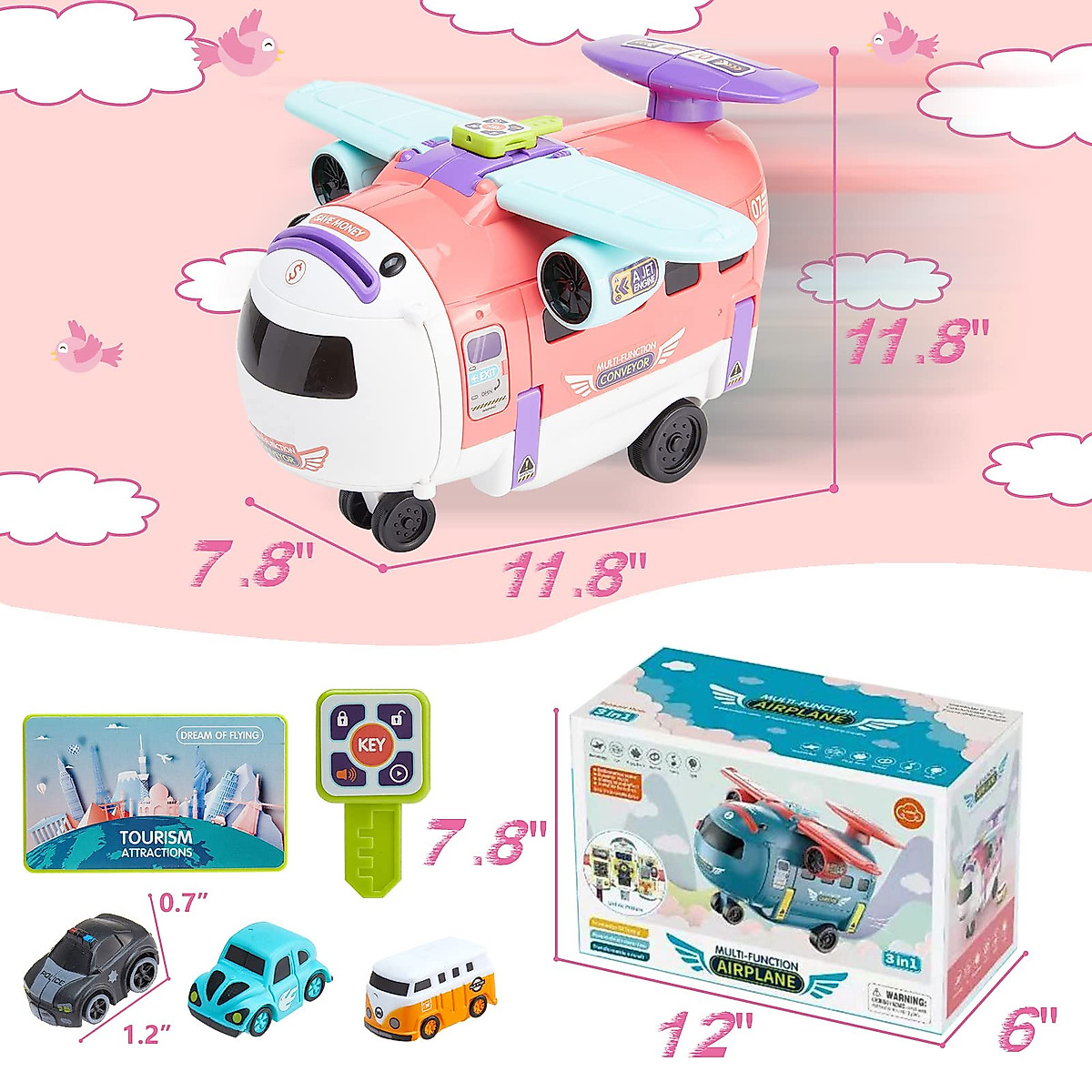 Itcaoseklu Airplane Toy, Kids Play Helicopter Toy with Sound & Light, Musical Airplane Toy for Toddler, Educational Helicopter Piggy Bank Toy Gift for 3 4 5 6+ Kids Boys Girls, Red