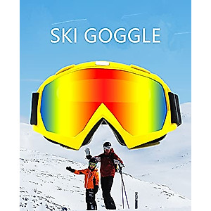 DPLUS Ski Goggles, Snowboard Snow Goggles for Men Women with Spherical Detachable Lens UV Protection Anti-Fog (Yellow/Colorful)