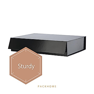 PACKHOME Gift Box 11x7.8x2.3 Inches, Gift Box with Lid, Sturdy Shirt Box with Magnetic Lid for Wrapping Gifts (Glossy Metallic Black)