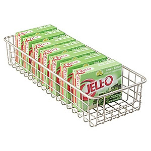 mDesign Metal Wire Food Storage Shallow Basket Organizer with Handles for Organizing Kitchen Cabinets, Pantry Shelf, Bathroom, Laundry Room, Closets, Garage - Concerto Collection - 4 Pack - Satin