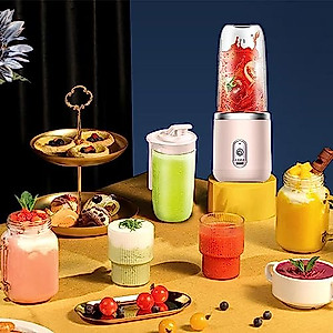 Portable Blender Cup, Electric Blender With Shake & Smoothie Bottle, Personal Juicer USB Rechargeable, 6 Blades Hand Blende (Color : Pink)