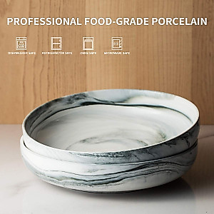 YHOSSEUN Serving Bowl Set, Ceramic Salad Serving Bowls Pasta Bowls Set of 2, Serving Dishes for Entertaining 10 inch Stackable Serving Bowls for Parties, Grey Marble