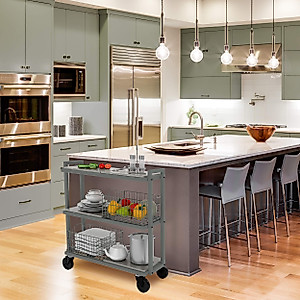 Atlantic Modular Mobile Storage Cart System, with Interchangeable Shelves & Baskets, Powder-Coated All-Steel Frame, 3-Tier, Caster Wheels for Mobility, PN 23350330, in Kale Green