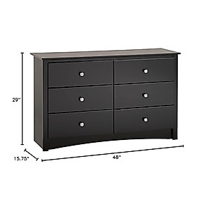 Prepac Sonoma Traditional 6-Drawer Dresser for Bedroom, Functional Dresser Chest of Drawers 16" D x 48" W x 29" H, Black, BDC-4829