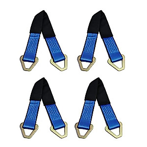 Mytee Products (4 Pack) 2" x 24" Heavy Duty Tie Down Axle Straps with D-Ring and Protective Sleeve, 10,000LBS Capacity - for Car Trailer Hauler Tow Truck Wrecker Wheel Tie Down Strap