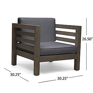 GDFStudioe Outdoor Acacia Wood Club Chairs with Cushions (Set of 2), Gray Finish and Dark Gray