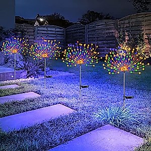 4 PCS Solar Firework Light, Outdoor Solar Garden Decorative Lights 120 LED Powered 40 Copper Wires String DIY Landscape Light for Walkway Pathway Backyard Christmas Decoration Parties (Multi-Colored)