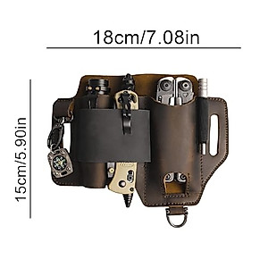 Men ED C Belt Organizer - Men Leather EDCs Organizer Sheath, EDCs Belt Sheath Pocket Organizer | multitooll Pouch Flashlight Sheath with Pen Holder, ED C Gear Holder Belt Attachment for Flashlight