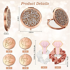 16 Pcs Proposal Gifts Set Compact Pocket Mirrors Bride Maid of Honor Matron of Honor Bridesmaid Diamond Makeup Mirrors with Hair Scrunchies for Wedding Bachelorette Bride Shower Party Bridesmaid Gifts