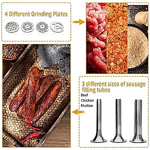 Meat Grinder Attachment Replacement for Kitchenaid Stand Mixers Meat Grinder, Meat Grinder Attachment For Grinder Attachment, Meat Grinder&Slicer Attachment with3 Sausage Tubes