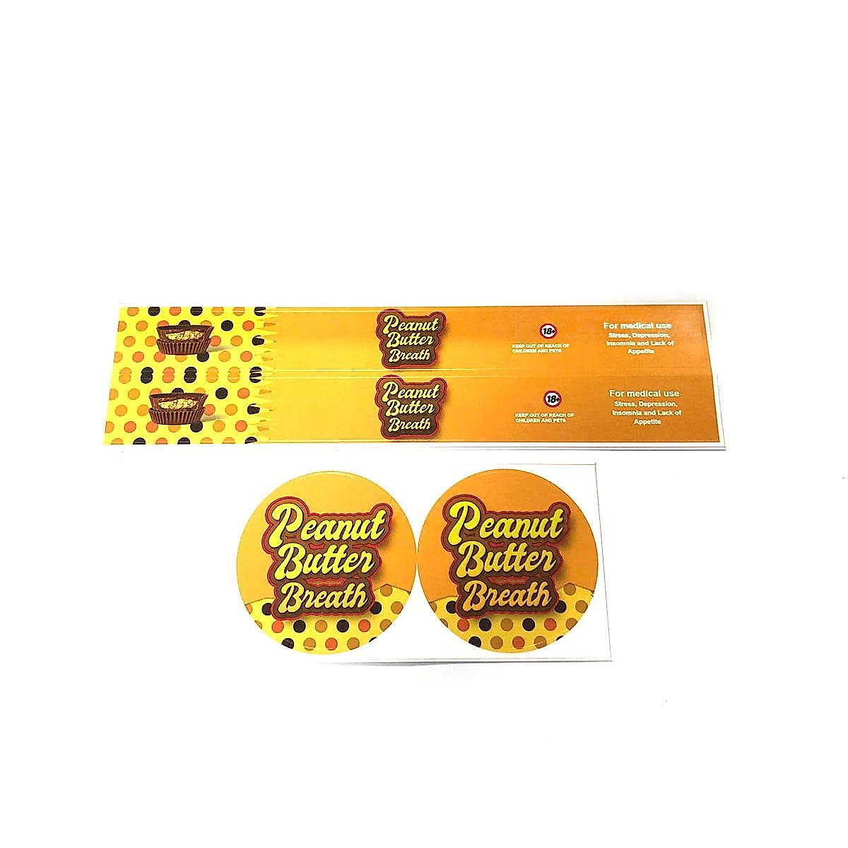 40 Sets Label Stickers for 3.5g Tin Cans with Lid Press-in Self-Seal Can Food Containers (Peanut Butter Breath Label Set only)