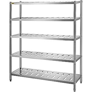 VEVOR Storage Shelf, 5-Tier Storage Shelving Unit, Stainless Steel Garage Shelf, 59.1 x 17.7 x 70.9 inch Heavy Duty Storage Shelving, 661 Lbs Total Capacity with Adjustable Height and Vent Holes