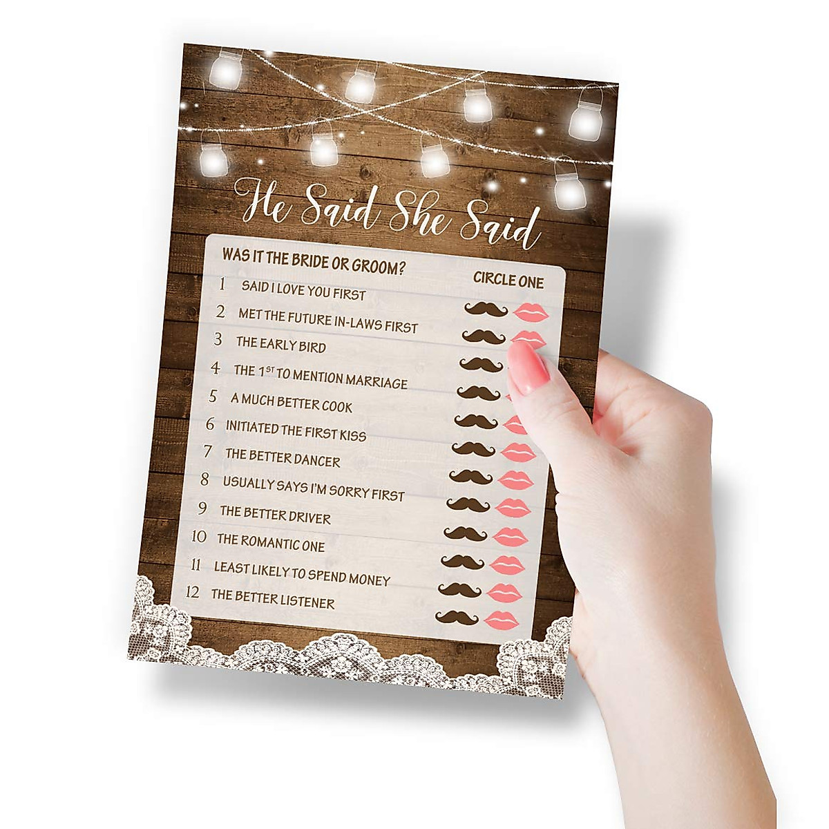 Printed Party Bridal Shower Game Set – 5 Fun Games and Activities for 50 Guests, Includes Bingo, Trivia, Guess How Many, and Advice Cards, Rustic Country Wedding Shower Games