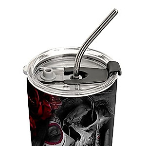 64HYDRO 20oz Couples Gifts for Husband and Wife, Cool Gifts for Couple, Valentines Day Gifts for Him, Her, Goth Gifts Gothic Gifts Tattoo Skull Couple Tumbler Cup, Insulated Travel Coffee Mug with Lid