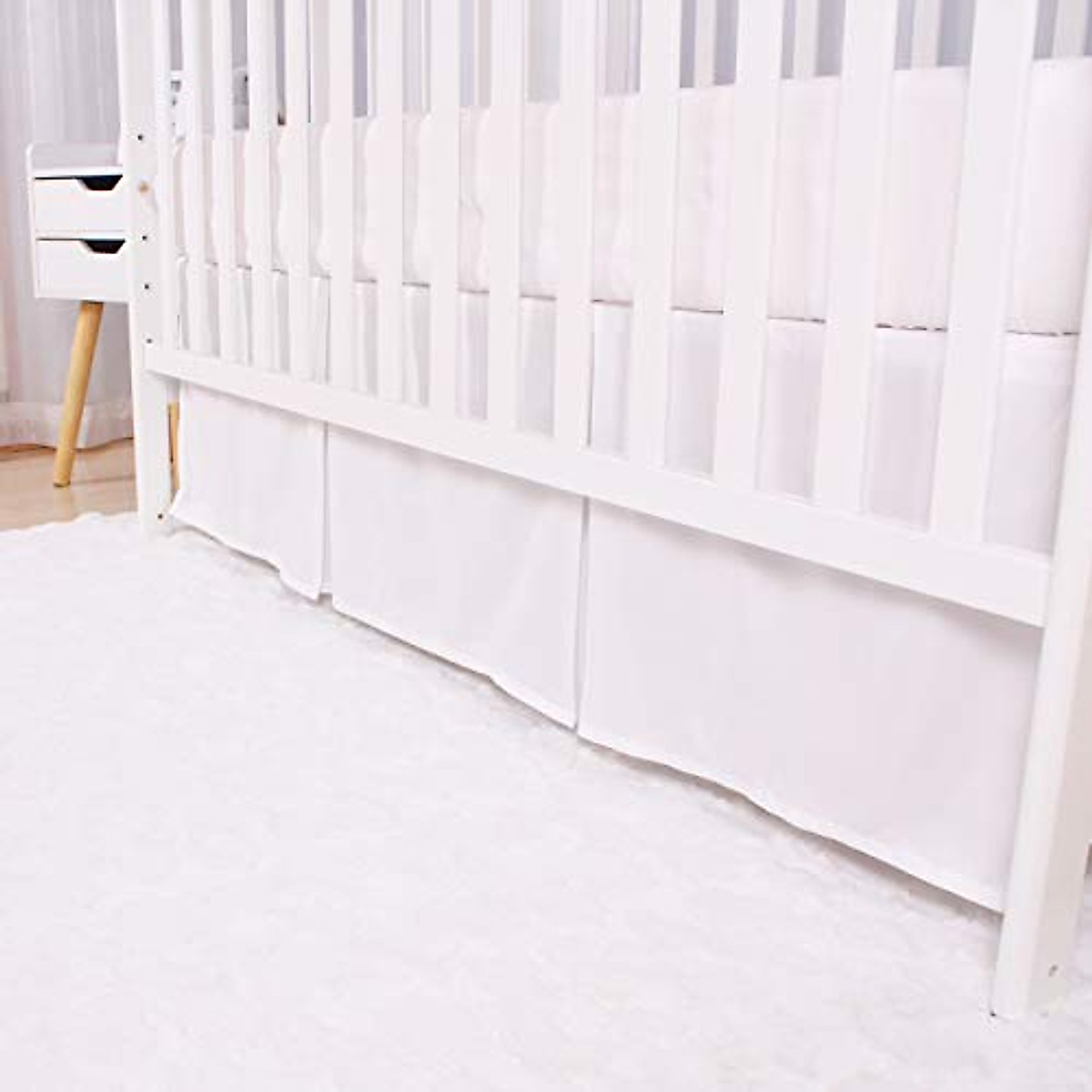 CaSaJa Classic Microfiber Crib Skirt with 2 Pleated Workmanship, Soft Breathable Dust Ruffle Fits Standard Crib and Toddler Bed, Pure White Color for Baby Boys and Girls, 14 inches Drop, White