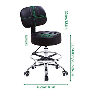 KKTONER Swivel Round Rolling Stool PU Leather with Adjustable Foot Rest Height Adjustable Task Work Drafting Chair with Back(Black)