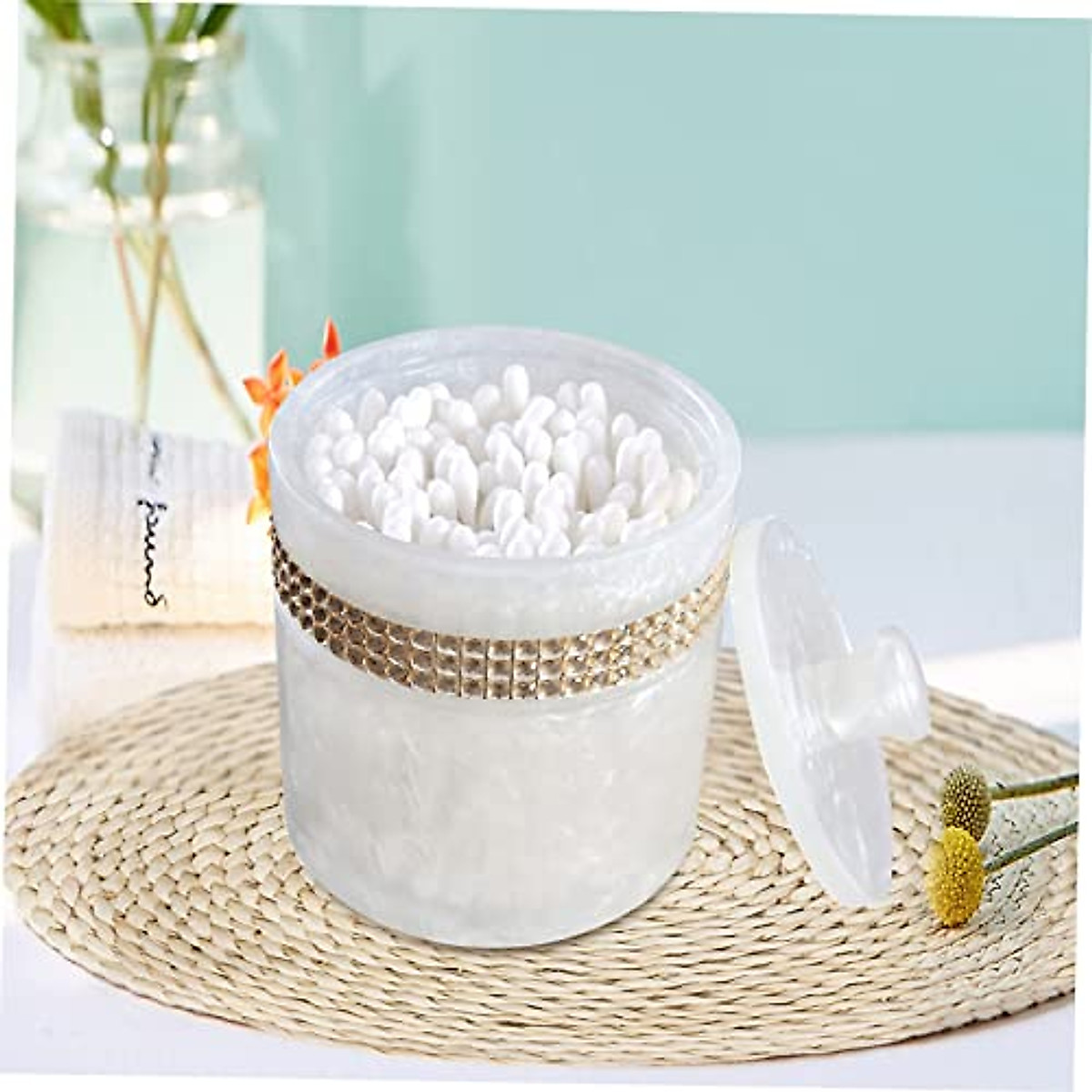 Cabilock Resin Swab Box Decor Storage Boxes with Lids Makeup Storage Organizer Box 5pcs Bathroom Canisters Jars Hair Band Holder Makeup Cotton Storage Jar Cotton Pad Container