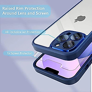 Penekin for iPhone 13 Pro Max Case, Military Grade Drop Protection Design for iPhone 13 Pro Max Case Clear with Screen Protector and Built in Camera Lens Protector (Blue)