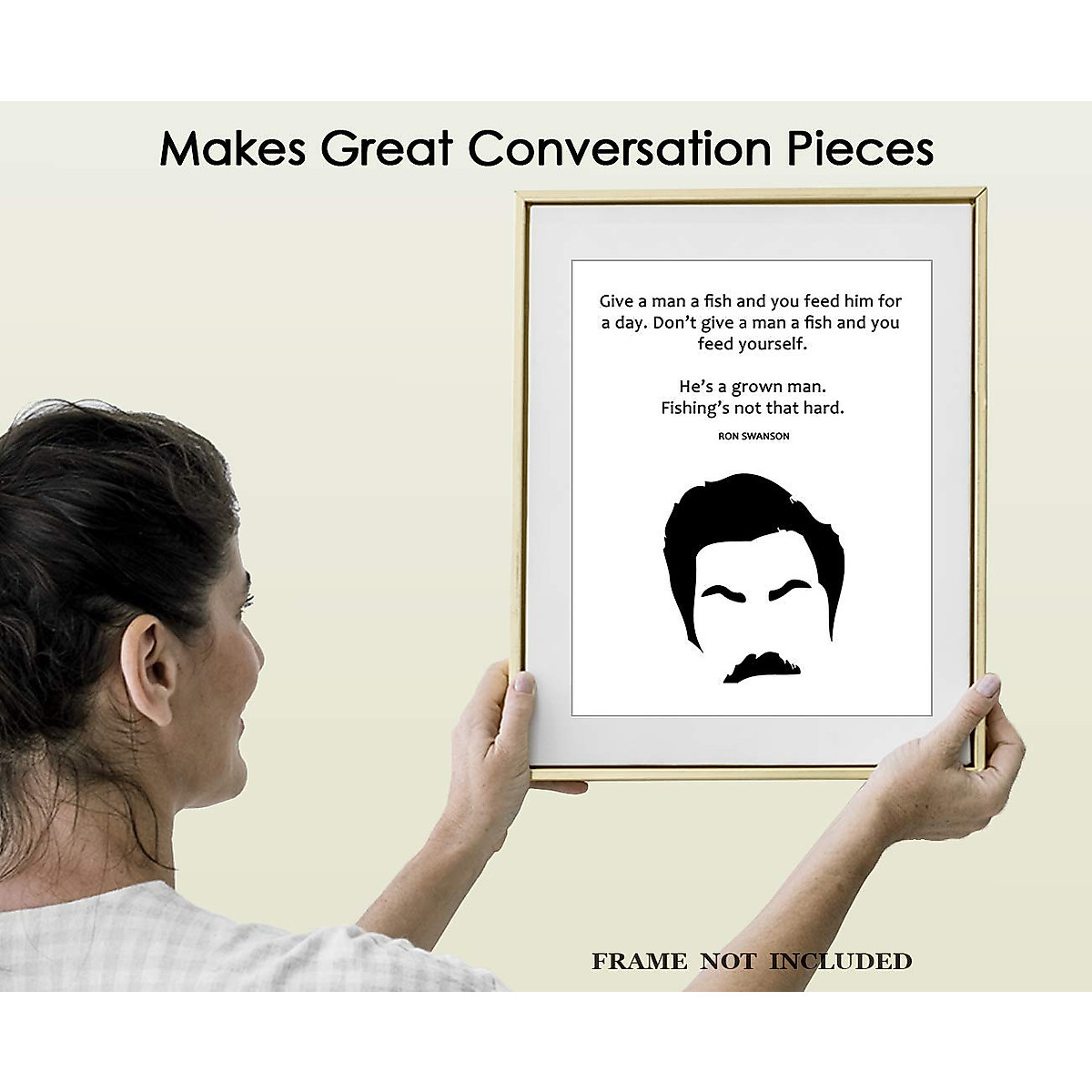 "Give a Man a Fish" Ron Swanson Funny Motivational Quote: 11x14 Unframed Funny Wall Art Prints for Home, Office, Dorm, Studio, Living Room & Man Cave Room Decor - Creative Housewarming Gift Idea