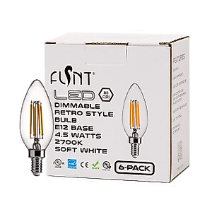 FLSNT 60W Equivalent LED Chandelier Light Bulbs, Dimmable, E12 Base, Clear B11 LED Filament Candelabra Bulbs, 2700K Soft White, 6 Pack