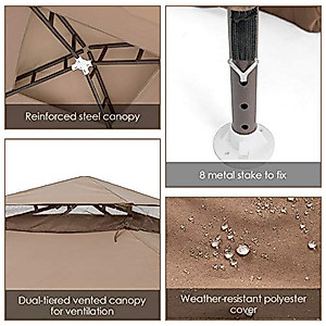 Tangkula 10x10 Ft Outdoor Gazebo, Patio Tents and Garden Structures Gazebo W/Netting, Outdoor Gazebo Canopy Shelter for Home/Garden/Lawn/Patio House Party (Brown)
