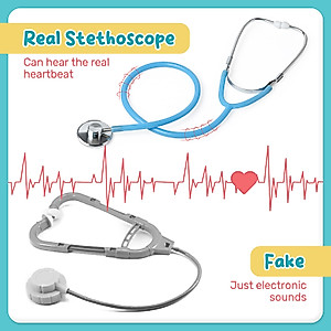 CUTE STONE Toy Doctor Kit for Kids, Wooden Toy Medical Kit with Real Stethoscope and Storage Bag, Pretend Play Dentist Set for Boys Girls, Toddlers Role Play Doctor Toys Gift for Age 3 4 5 6 Year Old