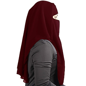 MyBatua 3 Layers Saudi Niqab In Breathable Georgette, Wholesale Price, 1pc Face Veil NQ-003 (Maroon)