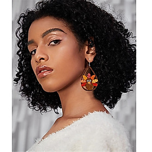 coadipress Cute Thanksgiving Turkey Pumpkin Maple Leaf Dangle Earrings for Women Lightweight Holiday Dangle Earrings Thanksgiving Fall Wooden Earrings (Turkey B)