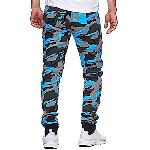 Mens Clothes,Spring Fashion Big and Tall Personality Casual Camouflage Bandage Multi Pocket Jogger Sweatpants Lounge Loose Slim Fit Workout Sport Trousers Camo Pants(00607Blue,Medium)