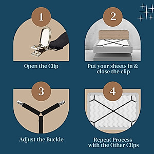 FeelAtHome Bed Sheet Holder Straps Criss-Cross - Sheets Stays Suspenders Keep Fitted/Flat Bedsheet in Place - for Twin Queen King Mattress Holders - Bed Sheet Strap - Fitted Sheet Clip Sheet Keepers