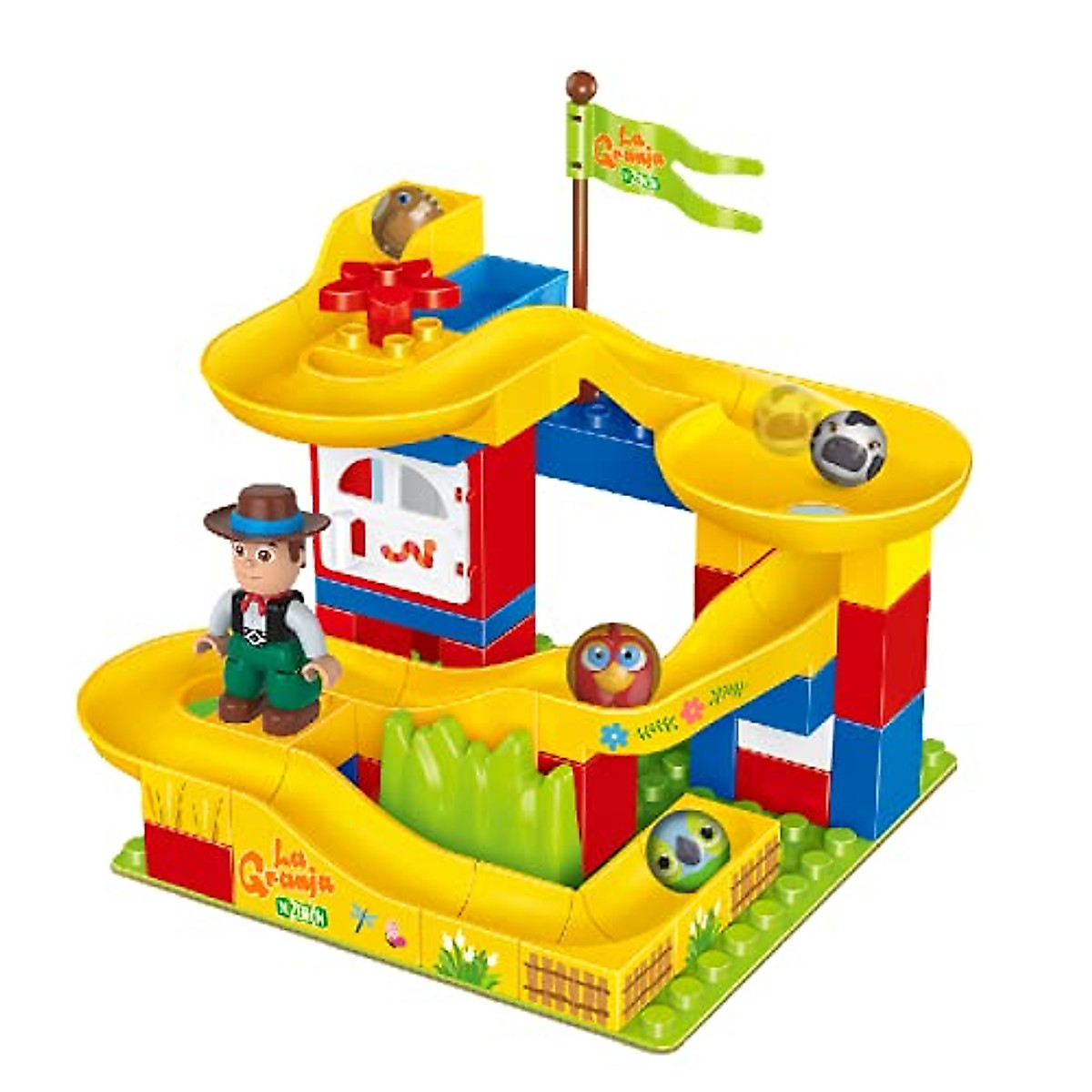 La Granja de Zenon Marble Run Building Blocks Set for Kids Big Bricks Track Maze STEM Toy Race Track Compatible with All Major Brands with 4 Marbles Balls for Boys Girls Toddlers Ages 3 4-8+ (50 PCS)