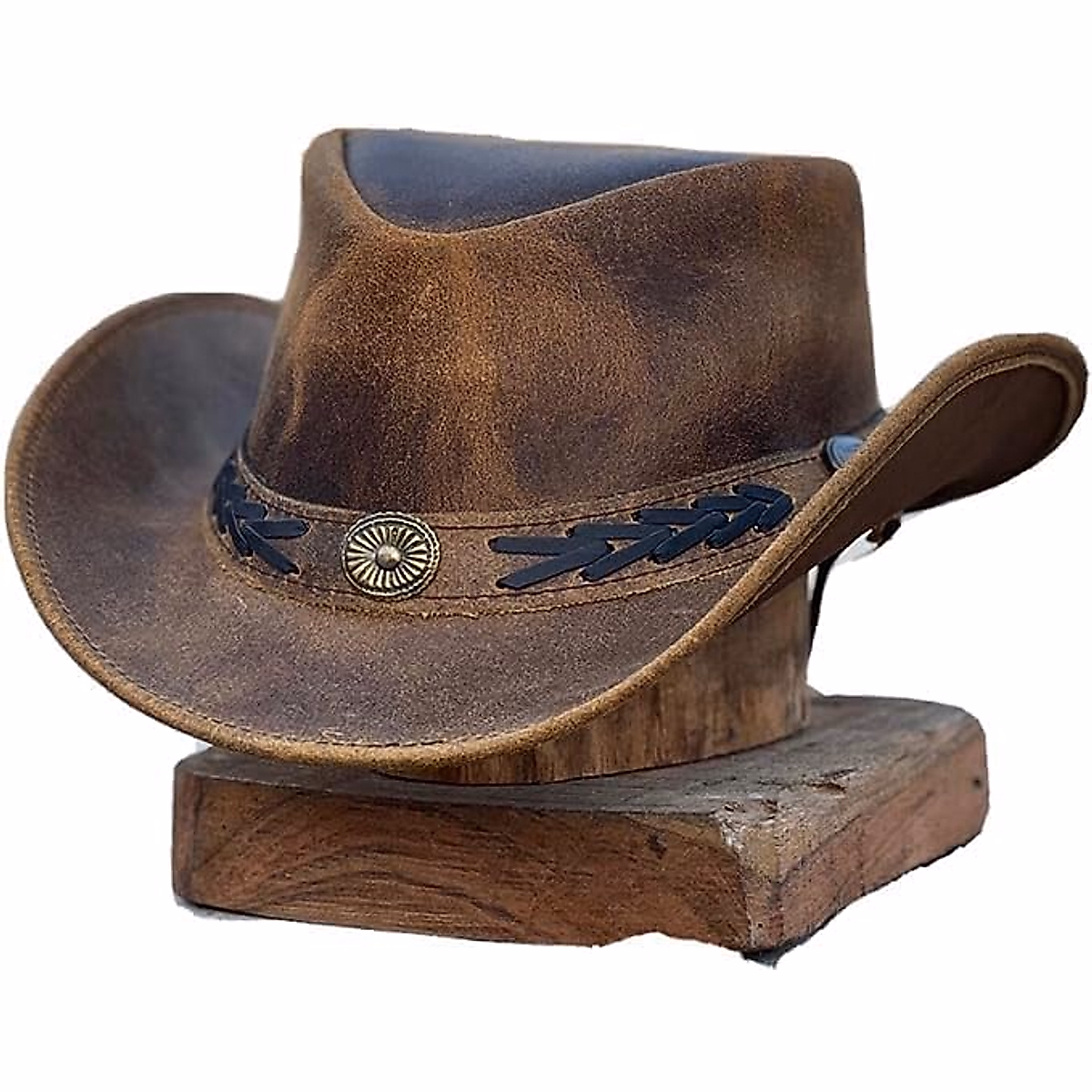 HADZAM Leather Cowboy hat Shapeable into Outback hat, Australian Hats for Men & Women (US, Alpha, Large, Brown)