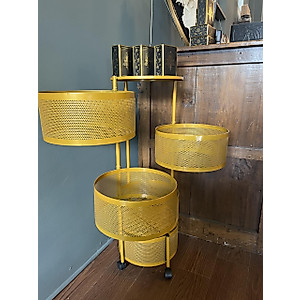 H&H Supply 5 Tier Rotating Storage Kitchen Cart Organizer Metal Vegetable Fruit Basket Rotating Shelves for Kitchen Dorm Office Bathroom Matte Yellow Gold Lightweight