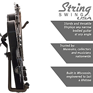 String Swing Guitar Holder Horizontal Low-Profile Narrow-Body for Flat Wall Mount Bass and Electric Guitars- 1 Piece Unit CC151-LPN-FW