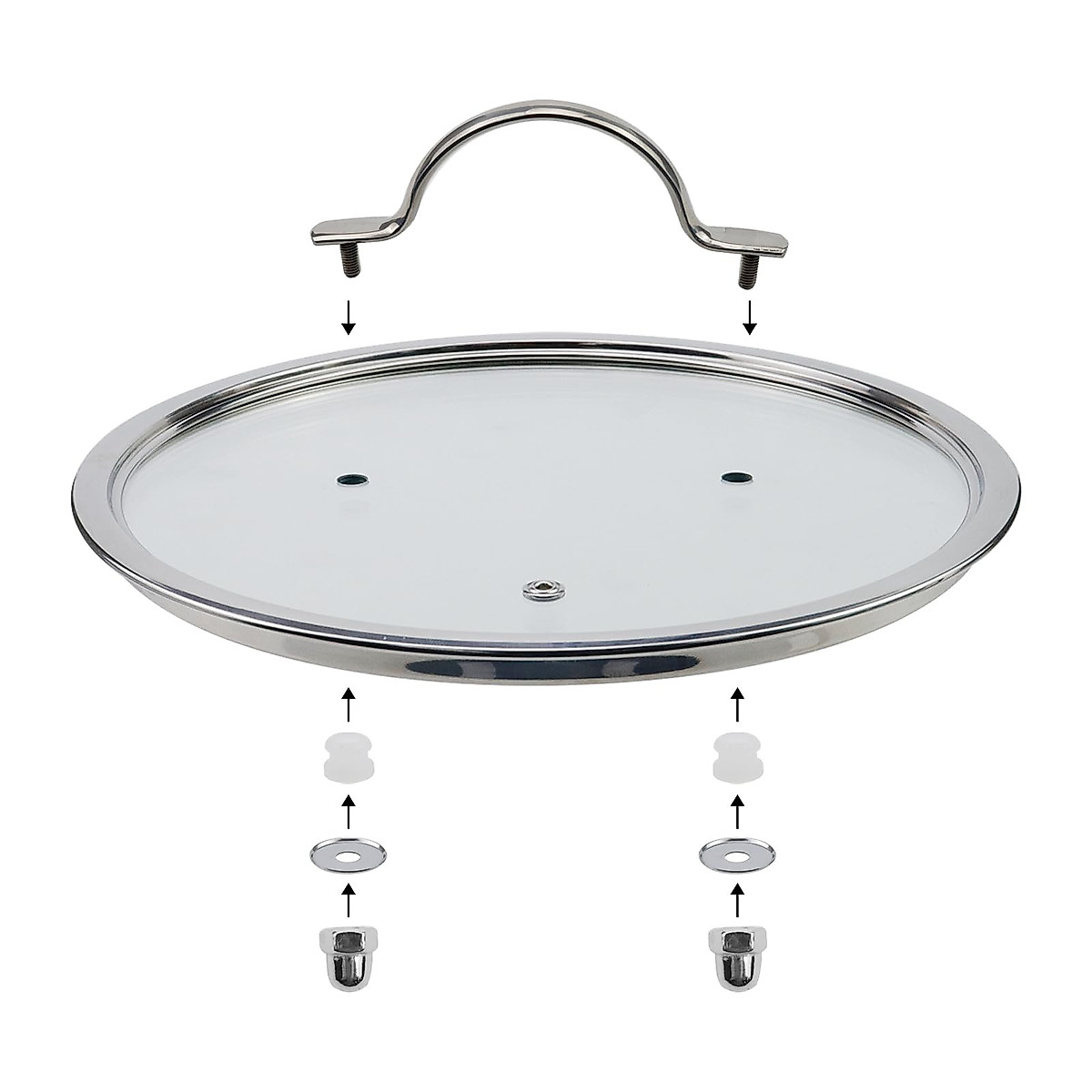 Mewutal 10" Universal Lid for Pan Pot Clear Pan Lid for Frying Pan 10" Flat Fry Pan Cover Round Tempered Glass Pot Skillet Cover Lid with Handle Assembled Tempered Replacement Cover for 10" Pot Wok