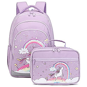 Abshoo Cute Kids Backpack For Girls Kindergarten Elementary Unicorn School Backpacks Set with Lunch Box (Unicorn Purple)