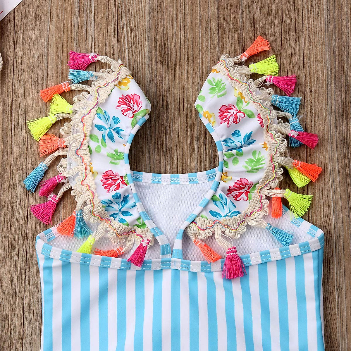 Kids Toddler Baby Girl One Piece Swimsuit Beach Wear Striped Flamingo Tassels Swimwear Bathing Suits 6-12 Months