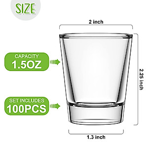 100 Pieces Clear Short Shot Glasses Bulk 1.5 oz Mini Round Shot Glasses Heavy Base Small Glass Cups for Wedding Party Espresso, Water, Juice, Milk, Coffee, Drinking (Classic Style)