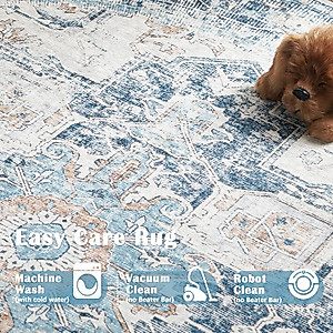jinchan Area Rug 9x12 Washable Rug Indoor Vintage Rug Floor Cover Print Distressed Carpet Multi Thin Rug Chenille Blue Accent Rug Lightweight Non Slip Kitchen Living Room Bedroom Dining Room