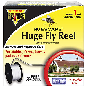 Revenge No Escape Huge Fly Reel Sticky Tape Trap, 1,312' Indoor Outdoor Hanging Disposable Fly Strip, Non-Toxic People and Pet Safe