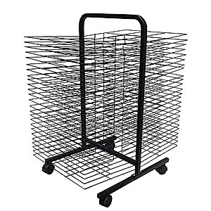Double Sided Wire Drying Rack with 4 Wheels Art Drying Rack Mobile Cart for Painting Craft A3 Paper Artwork Canvas Storage Display Rack for Classrooms, Art Studio and Home Use, 50 Shelves