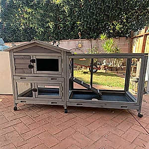 Outdoor Rabbit Hutch Indoor Bunny House on Wheels Large Guinea Pig Cage with Run for Any Small Animals,Removable Pull Out Tray…