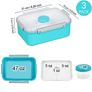 Shopwithgreen 47-oz Bento Box with Removable Tray & Dressing Pots, Food Prep Storage Containers with Lids, Coastal Aqua