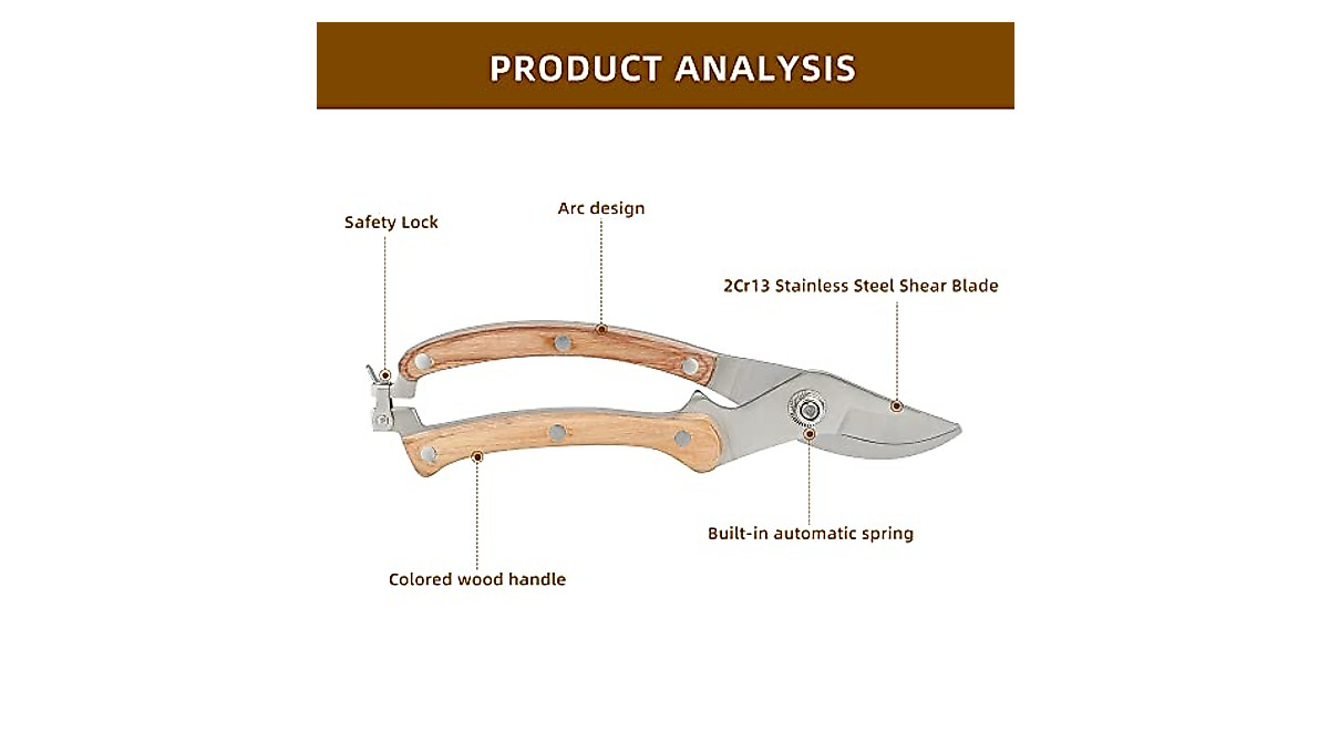 LIFVCNT Wood Handle Garden Shears - Sharp Pruning Scissors