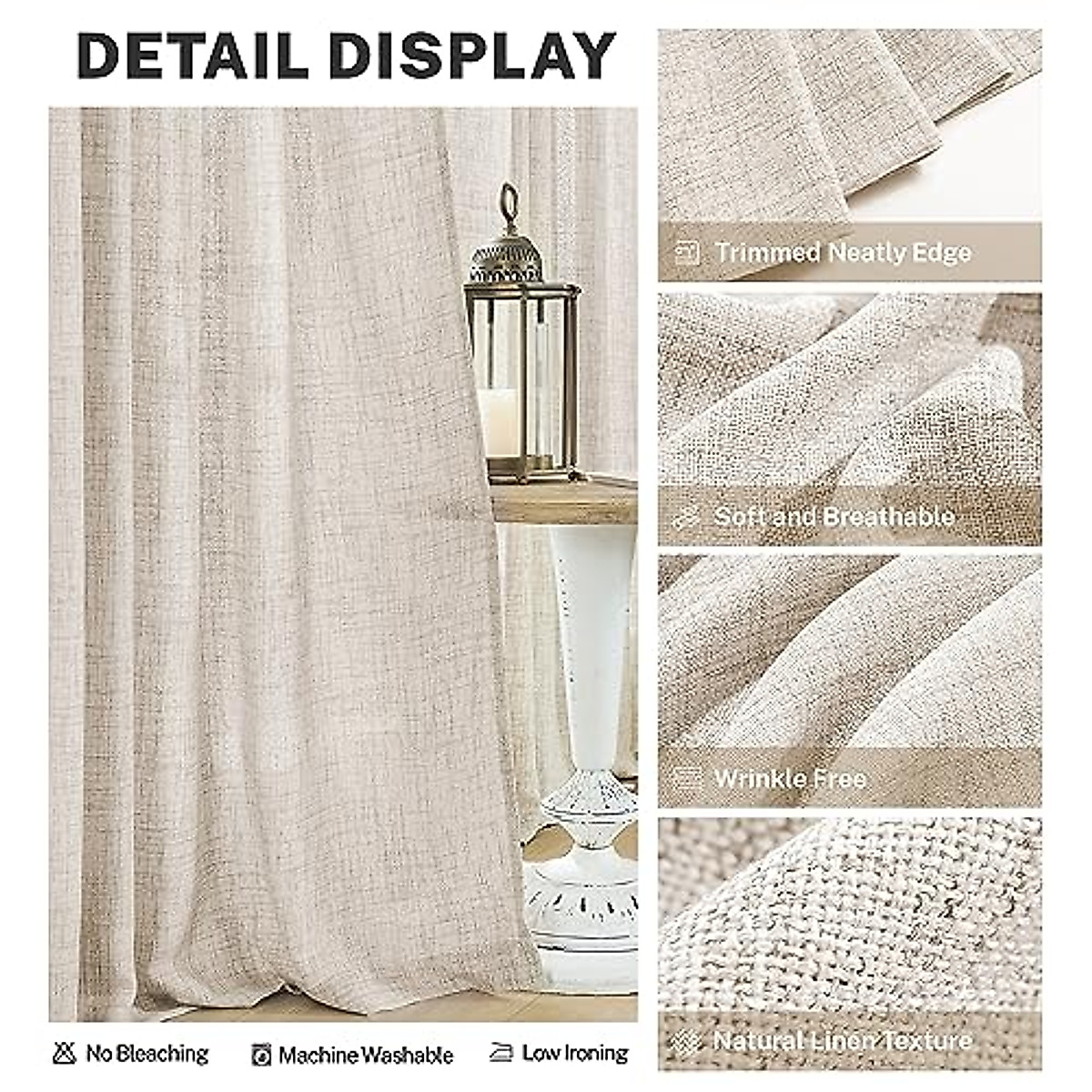 MEETBILY Curtains Panels for Back Tab Semi Sheer, Linen Textured Drapes Rod Pocket, Flax Curtains for Farmhouse/Bedroom/Living Room/Window (2-Pack, 50 x 108 inch, Light Coffee)