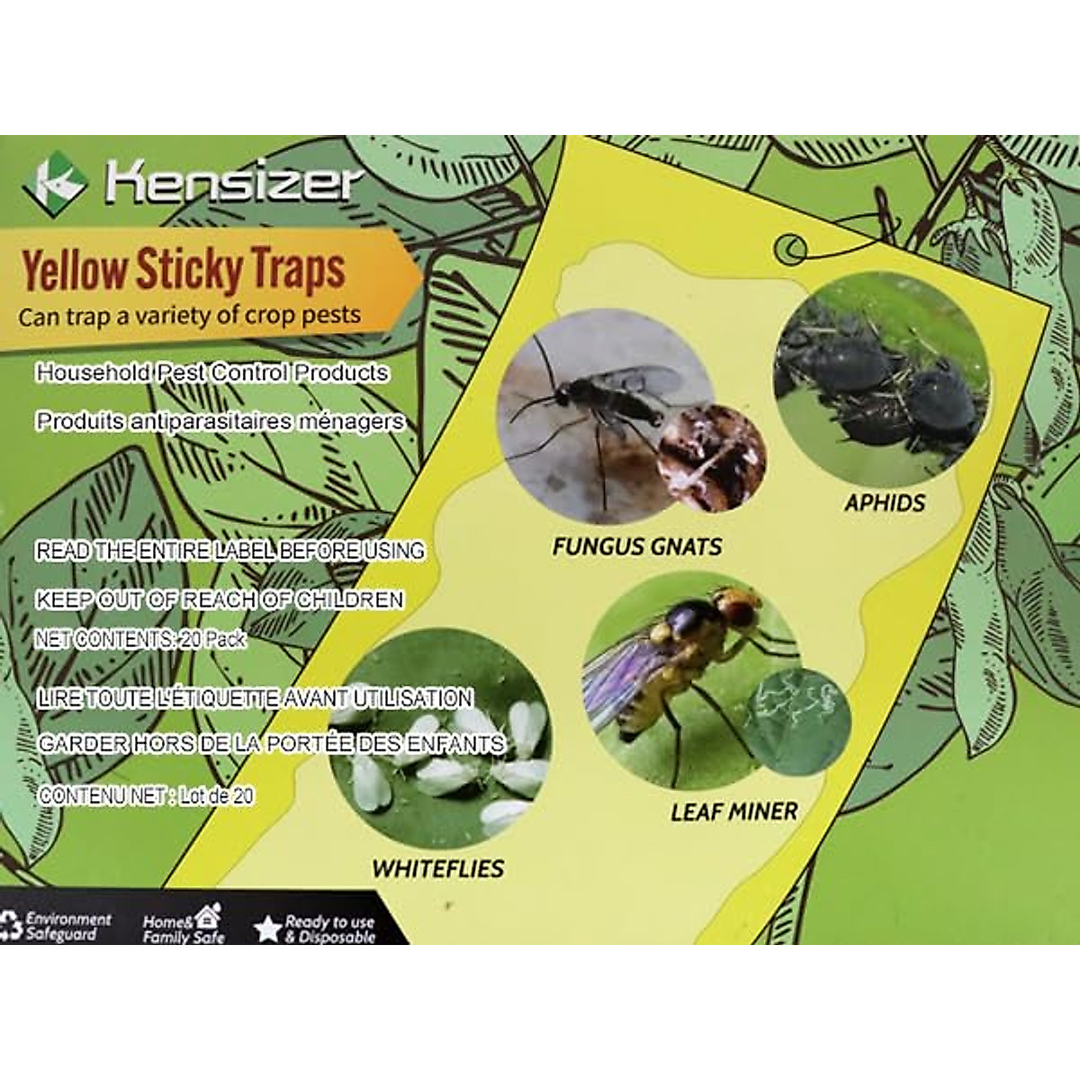 Kensizer 20-Pack Fruit Fly Trap, Yellow Sticky Gnat Traps Killer for Indoor/Outdoor Flying Plant Insect Like Fungus Gnats, Whiteflies, Aphids, Leaf Miners - 6x8 in, Twist Ties Included